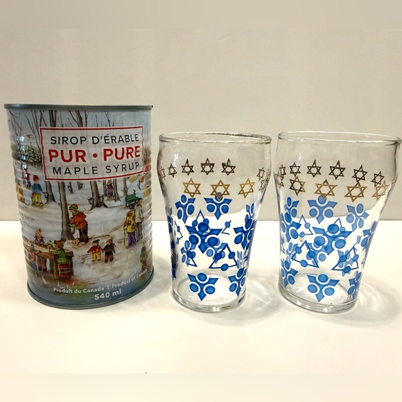 Dining | Vintage Glass Tumblers Blue Geometric Design Gold Star Of ...